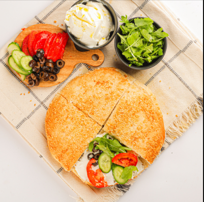 Labneh and Vegetables Bagel | Al Manakeesh